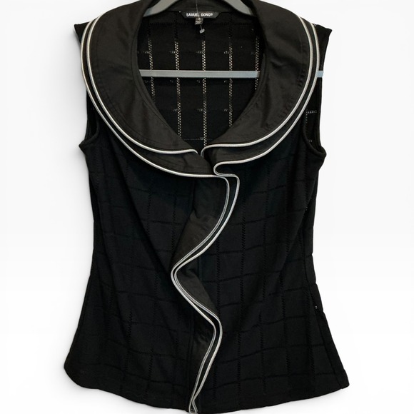 Samuel Dong | Tops | Samuel Dong Black Open Knit Ruffle Zip Trim ...